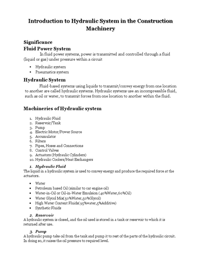 Introduction To Hydraulic System in The Construction Machinery - Copy ...