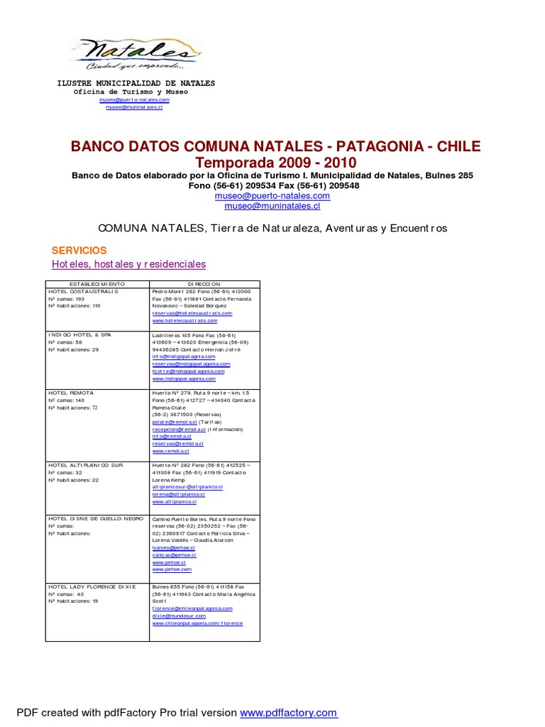 Vdocuments - MX - Banco de Datos Comuna Natales 2009 2010pdf PDF | PDF | Hotel y alojamiento ...