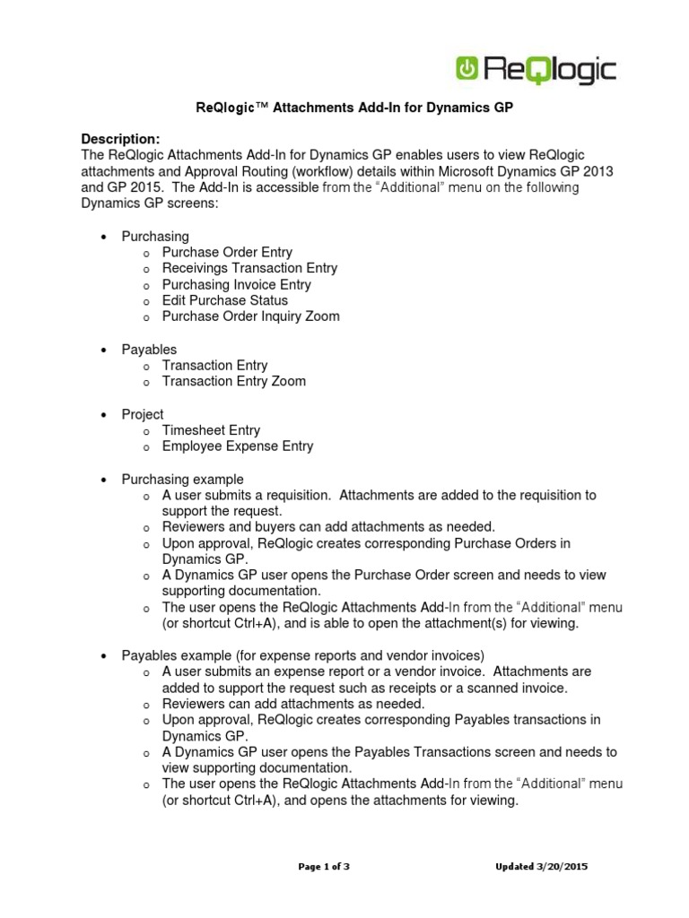 Reqlogic 10 0 Attachments Add In For Dynamics Gp Pdf Login System