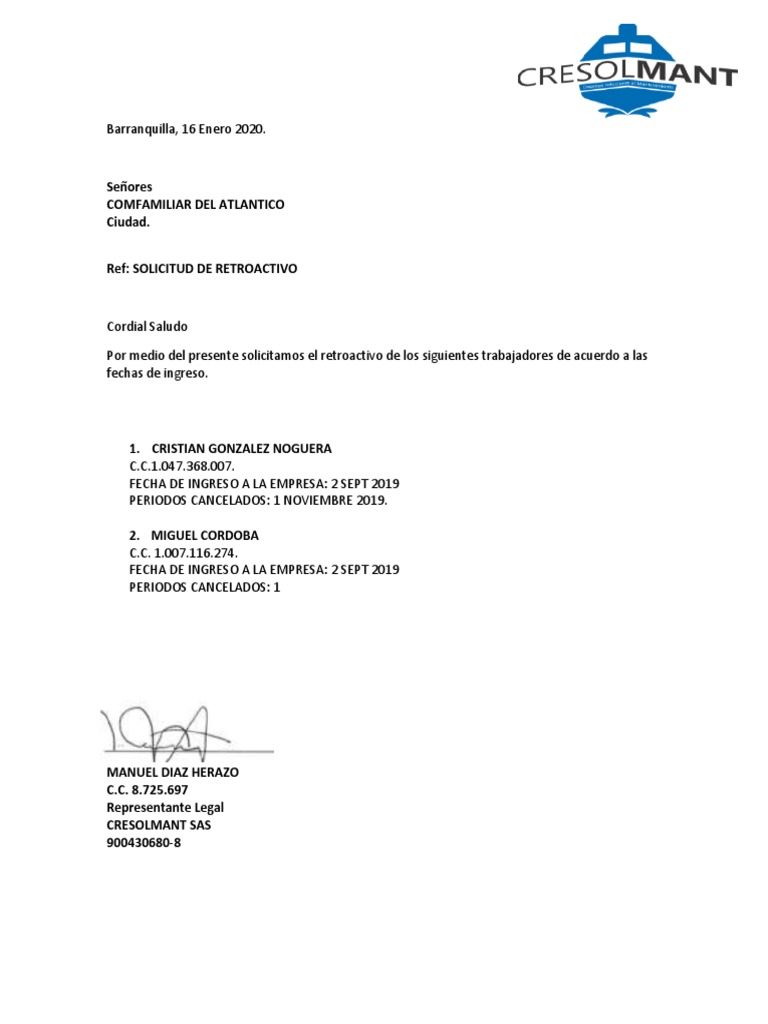 Carta de Retroactivo | PDF