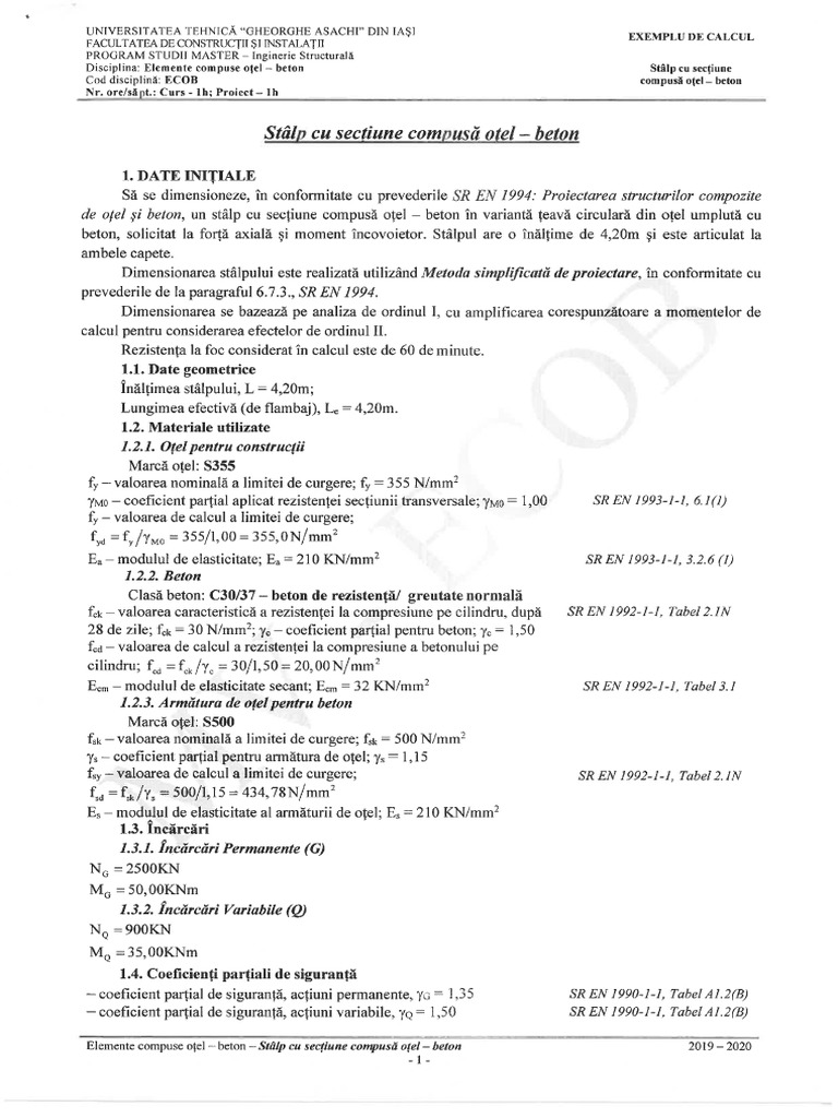 Stalp Cu Sectiune Compusa Ote-Beton - Exemplu de Calcul PDF | PDF
