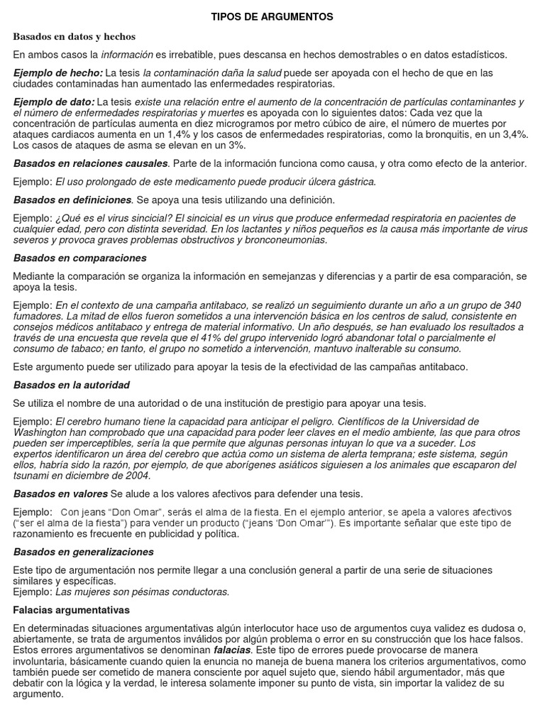 Tipos de Argumentos | PDF | Falacia | Argumento