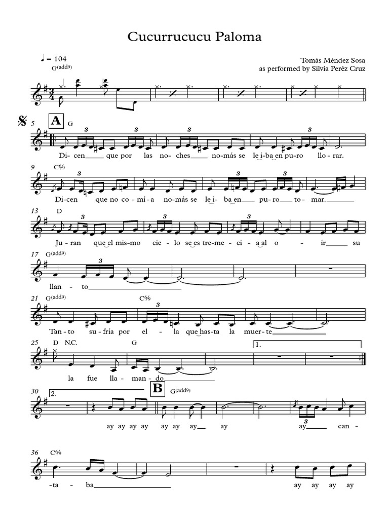 Cucurrucucu Paloma in G Major | PDF