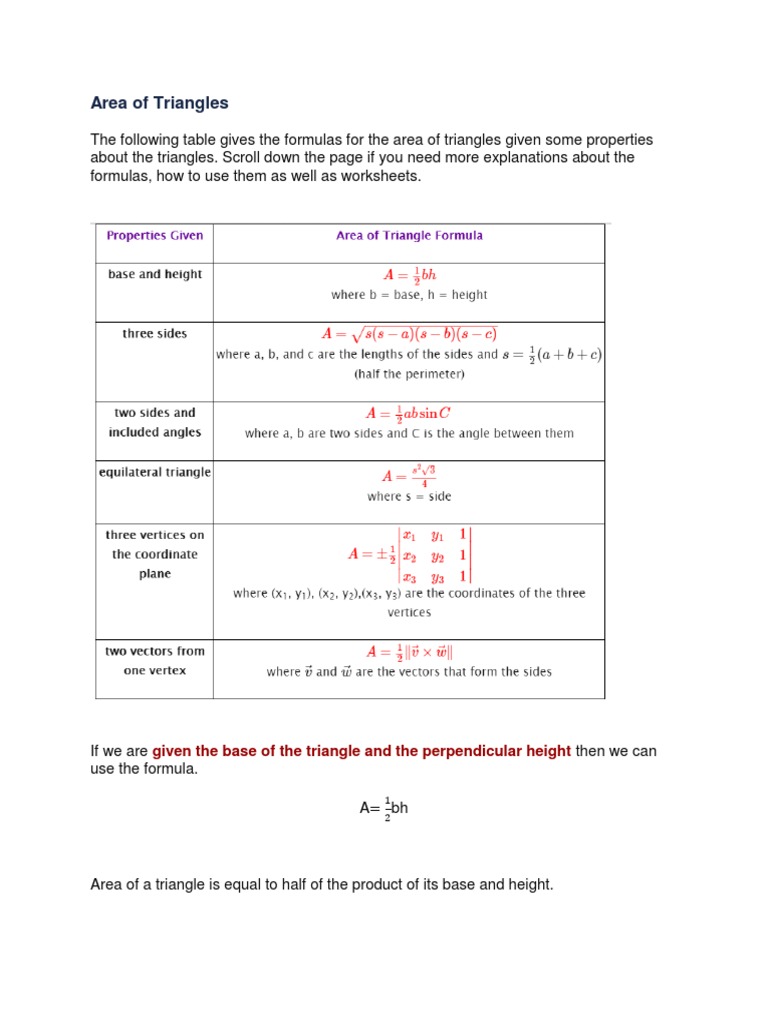 Area of Triangles | PDF | Sine | Triangle
