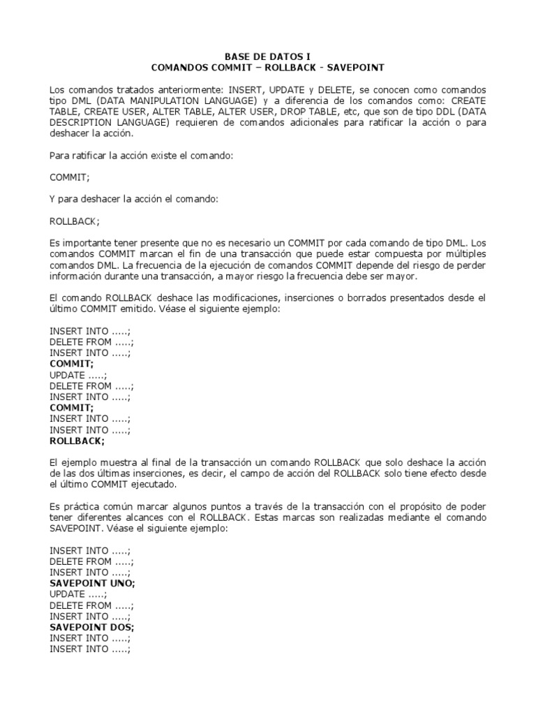 Clase Comandos Commit-Rollback-Savepoint | PDF | Áreas de informática ...