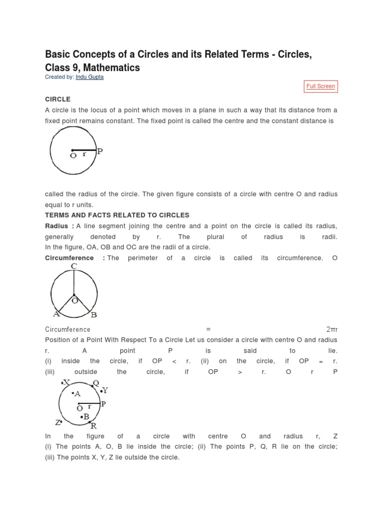 Basic Concepts of A Circles and Its Related Terms | PDF | Circle | Triangle
