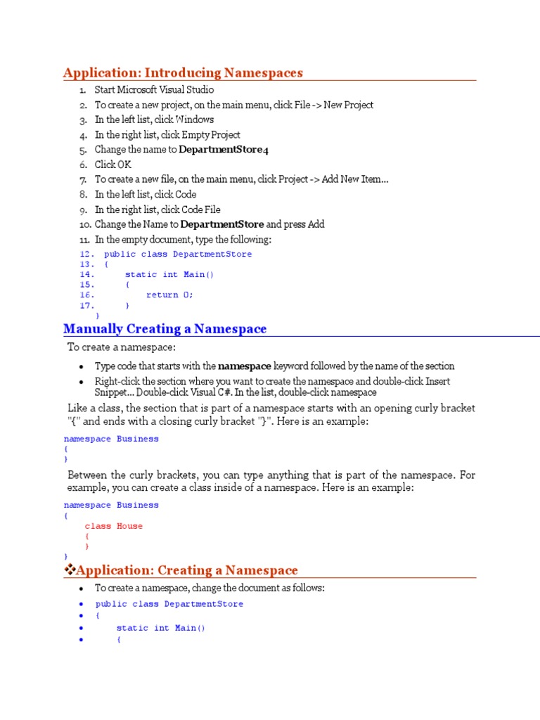 Namespace In C Pdf C Sharp Programming Language Namespace 