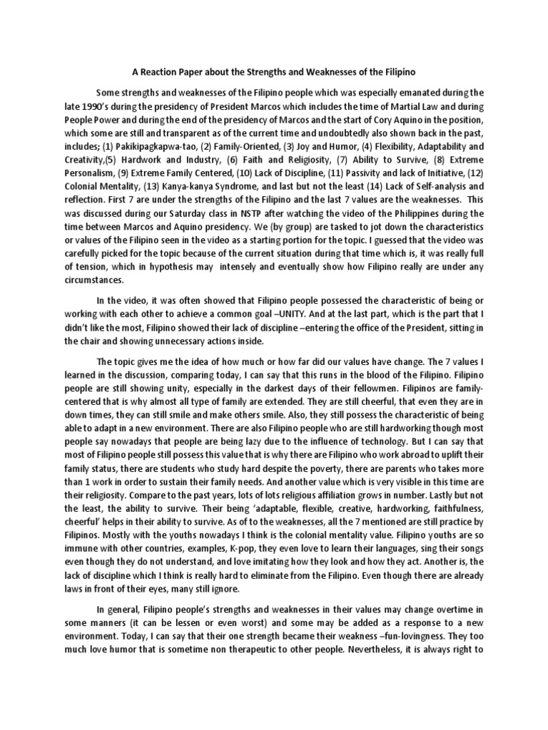 Strengths and Weaknesses of Filipinos | PDF | Philippines | Behavioural ...