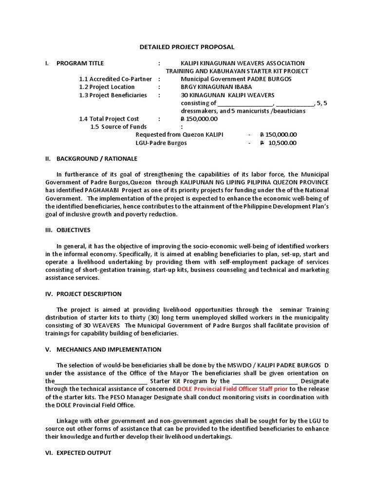 KALIPI Project-Proposal-Livelihood-Starter-Kit | PDF | Economies | Business