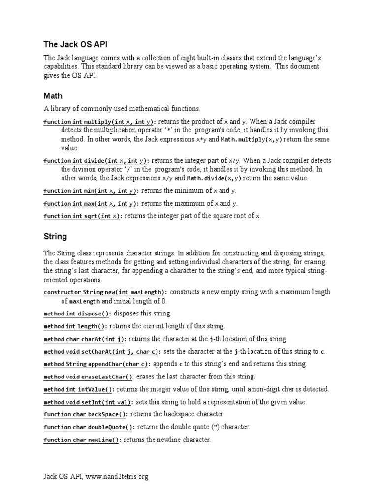 Jack OS API | PDF | Integer (Computer Science) | String (Computer Science)