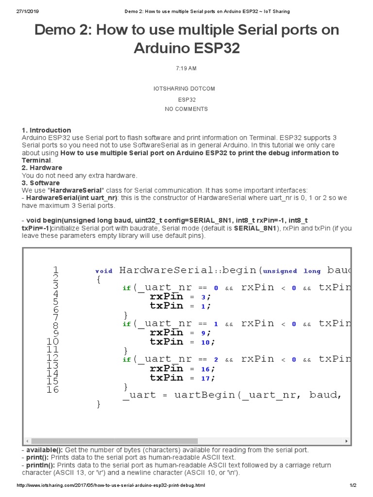 Demo 2 How To Use Multiple Serial Ports On Arduino Esp32 Iot Sharing Pdf Pdf String 