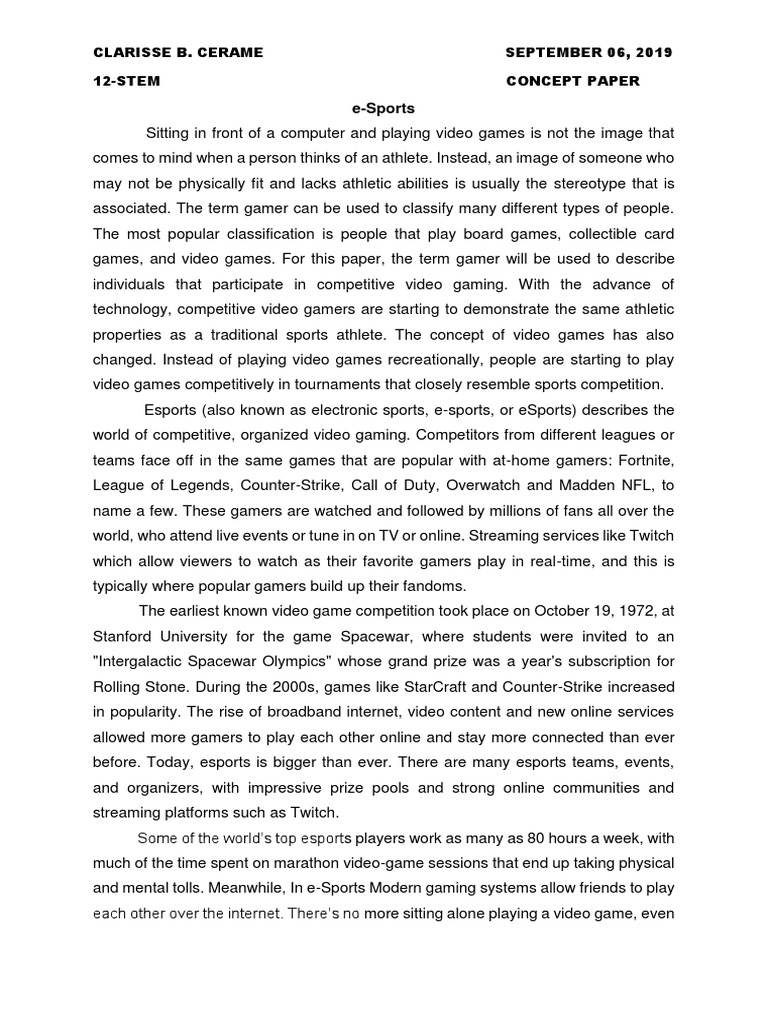 Concept Paper-Esports | PDF | Video Games | Gaming