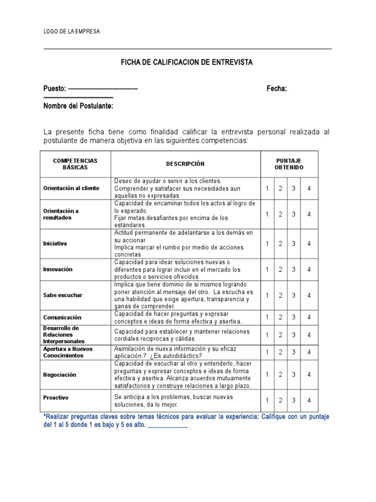 Ficha de Entrevista Por Competencias | PDF | Negociación | Conceptos psicologicos