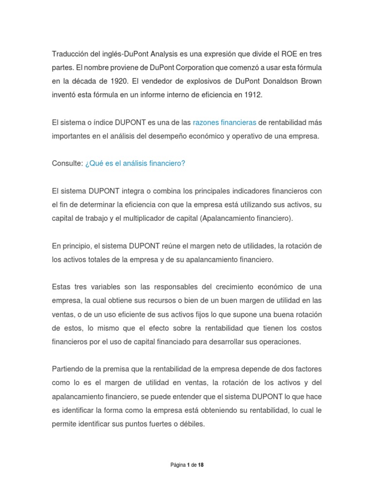 Análisis del sistema Dupont: qué es y para qué sirve | PDF | Rentabilidad sobre recursos propios ...
