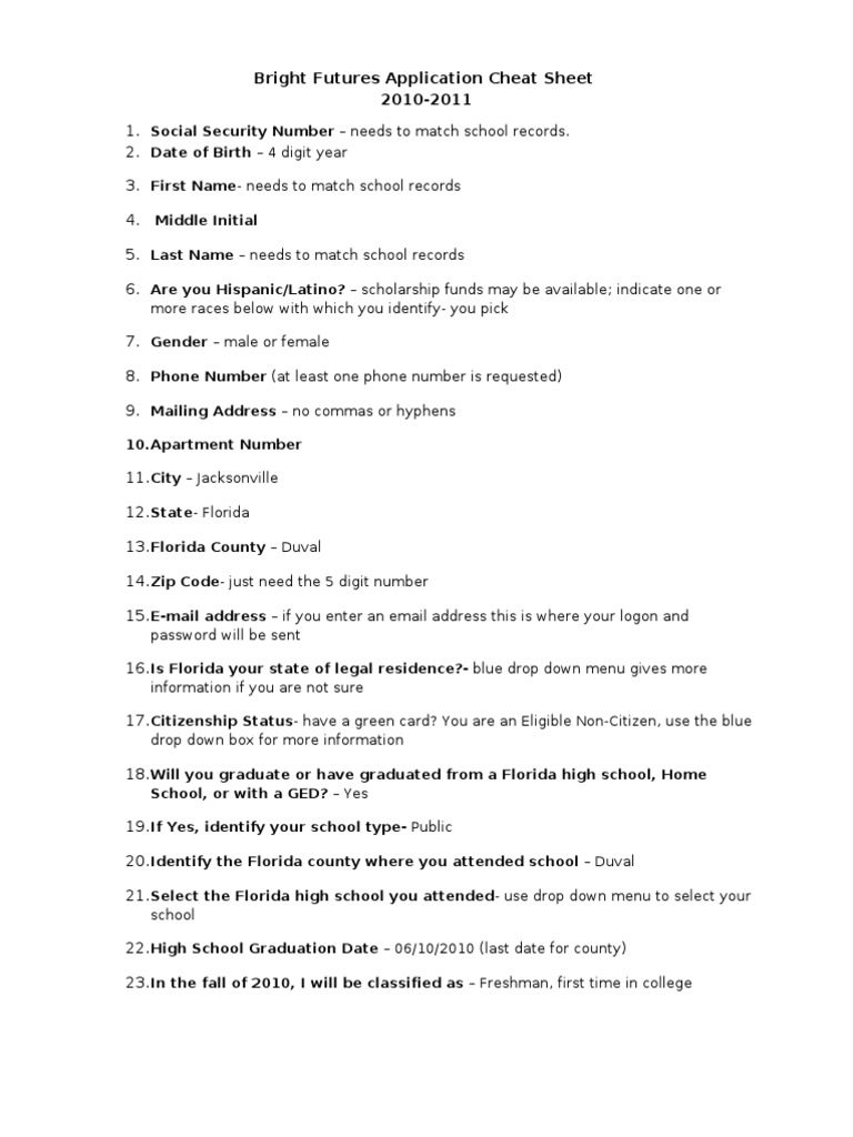 Bright Futures Application Guide 2010-2011 | PDF | Further Education ...