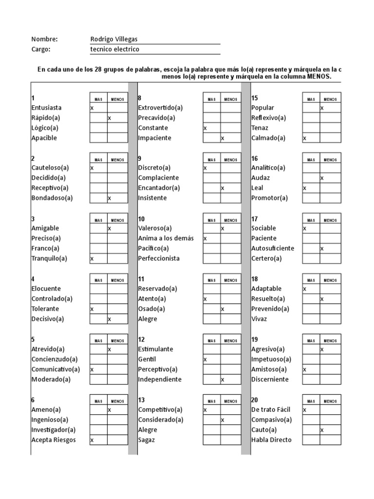 Test Disc. Tabla Excel | PDF