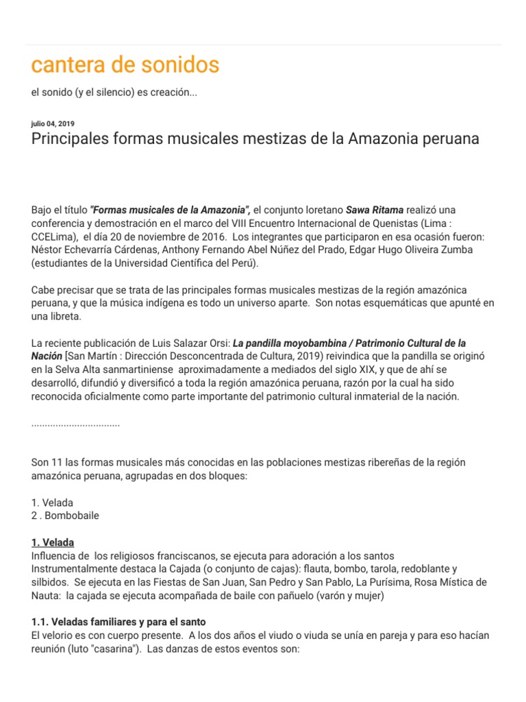Principales Formas Musical Amazónica | PDF | Selva amazónica | Perú