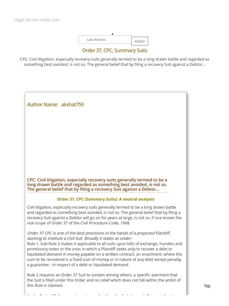 Understanding Order 37 CPC Summary Suits | PDF | Lawsuit | Judgment (Law)