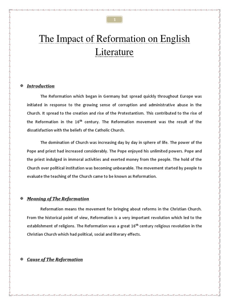 Reformation's Influence on English Literature | PDF | Protestantism ...