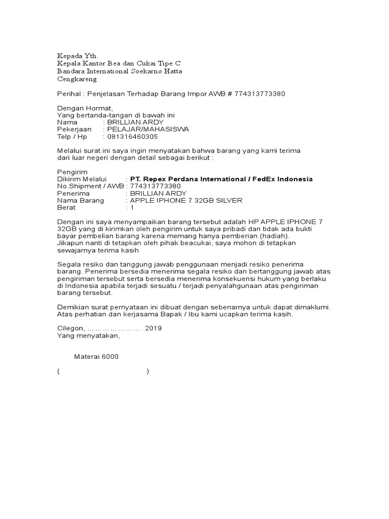 Surat Pernyataan (Statement Letter) Personal | PDF