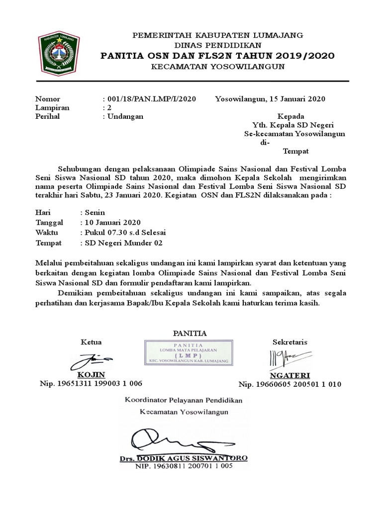 Surat Undangan Osn | PDF