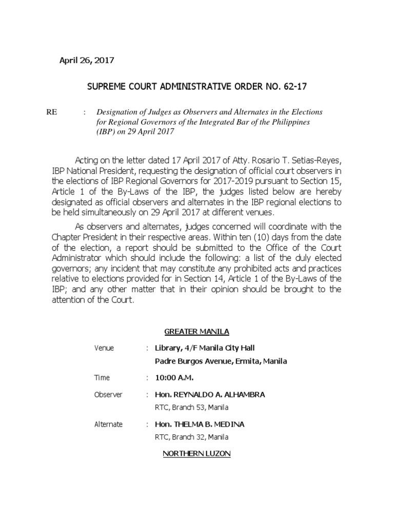 Judges Designated as IBP Election Observers | PDF | Supreme Courts ...