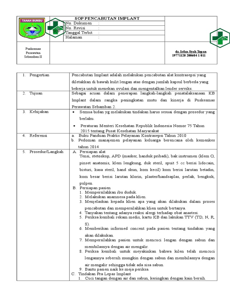 SOP Pencabutan IMplan | PDF