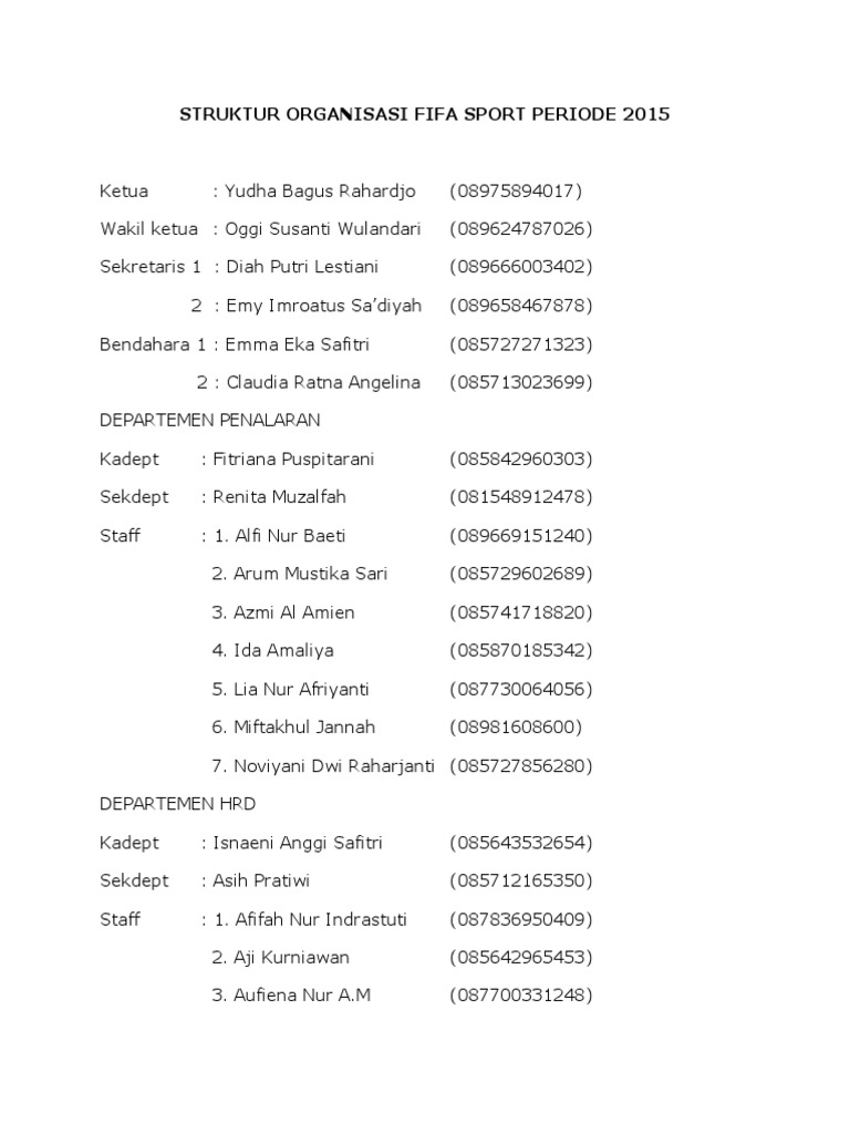 Struktur Organisasi Fifa Sport Periode 2015 | PDF
