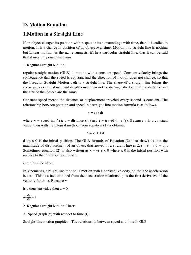 Motion Straight Line | PDF | Acceleration | Speed