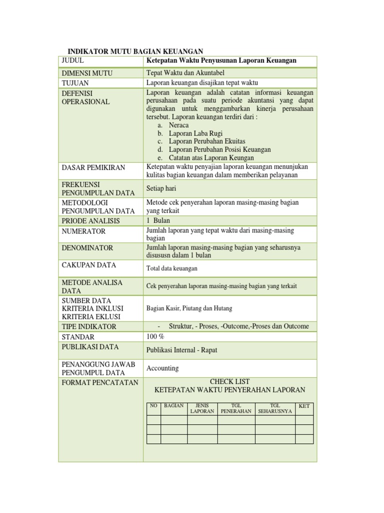 Indikator Mutu Bagian Keuangan | PDF