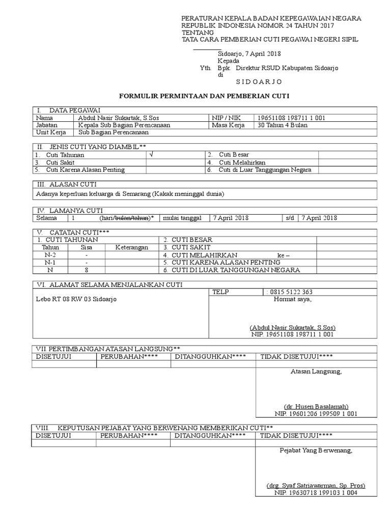 Form Cuti 2018 | PDF