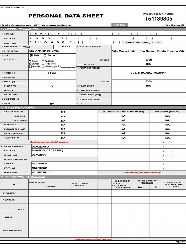 PERSONAL DATA SHEET With UAN (For Teacher - I Applicant) | PDF | Government | Social Institutions