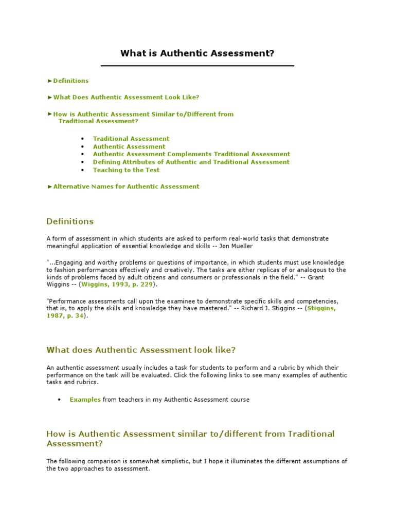 What Is Authentic Assessment Pdf Pdf Educational Assessment Test