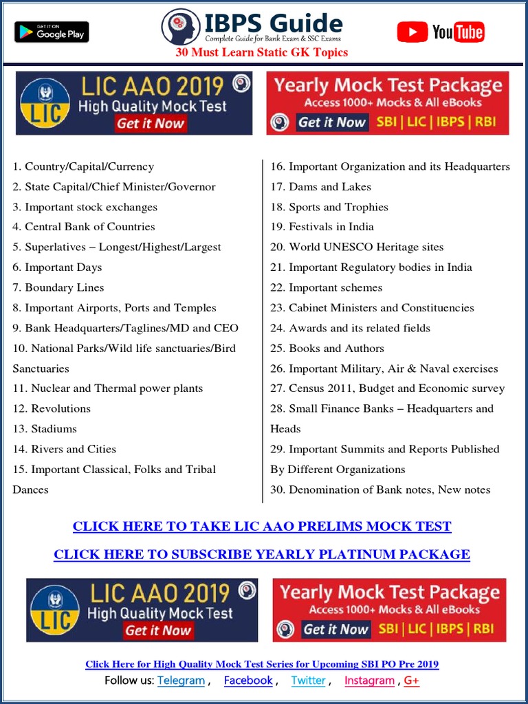 30 Must Learn Static GK Topics | PDF