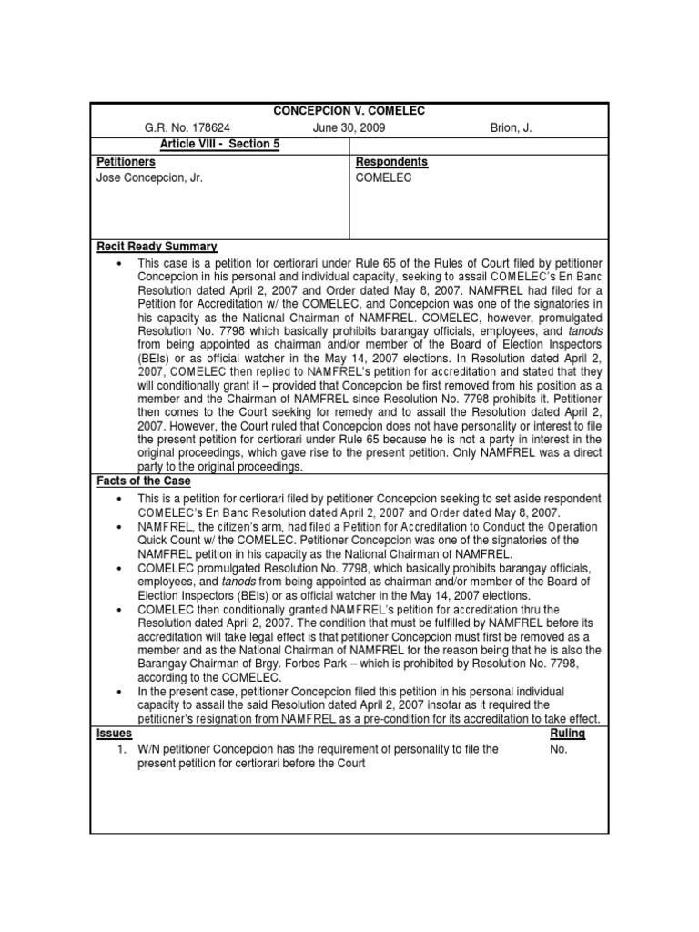 Requirement of Personality to File a Petition for Certiorari: Jose ...