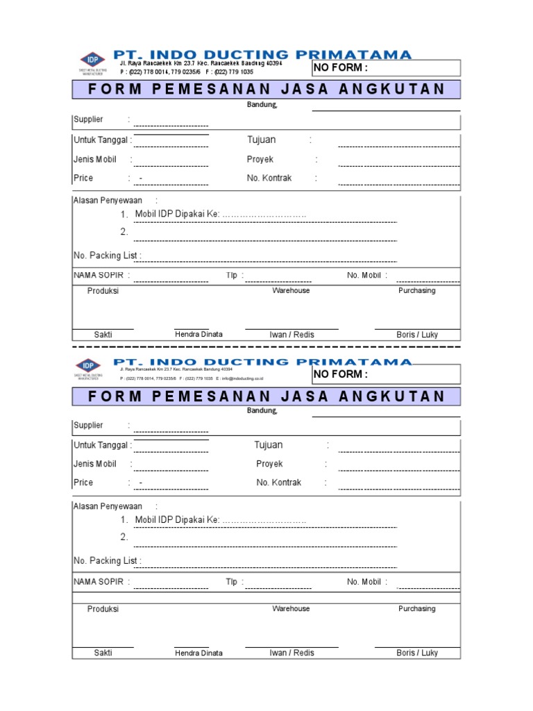 Form Pemesanan Kendaraan New | PDF