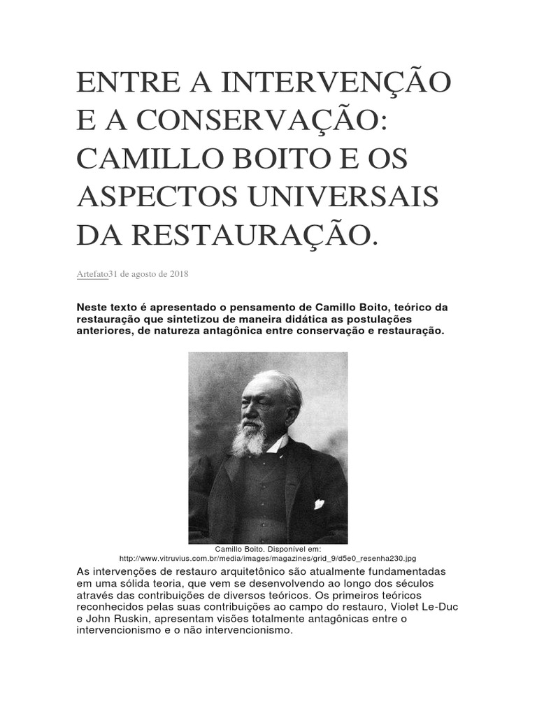 A SÍNTESE DE CAMILLO BOITO ENTRE A CONSERVAÇÃO E A RESTAURAÇÃO ...