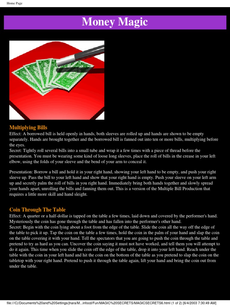 Money Magic PDF | PDF | Hand | Magic (Illusion)