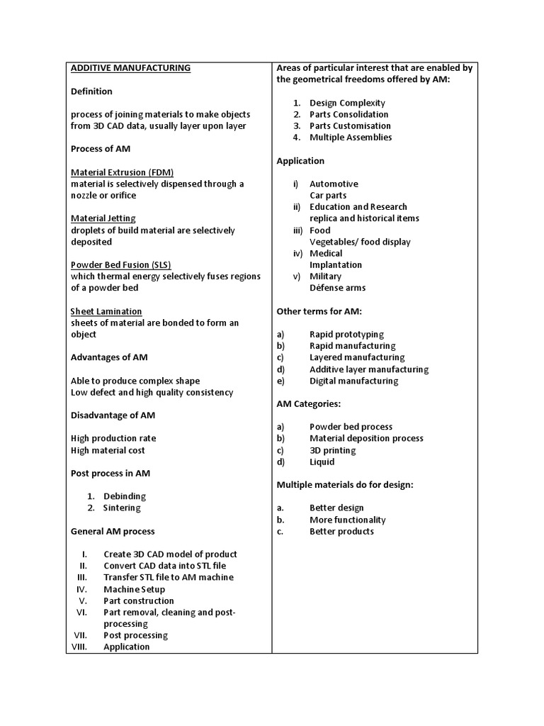 Additive Manufacturing Notes | PDF | 3 D Printing | Procedural Knowledge