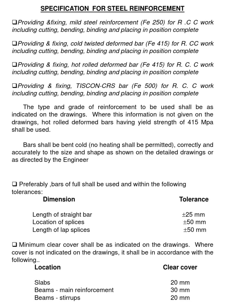 Steel Reinforcement Specification Guide | PDF | Building Engineering ...
