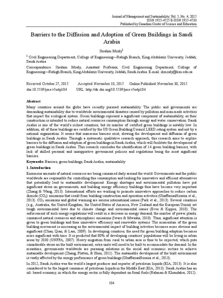Barriers To The Diffusion and Adoption of Green Buildings in Saudi ...