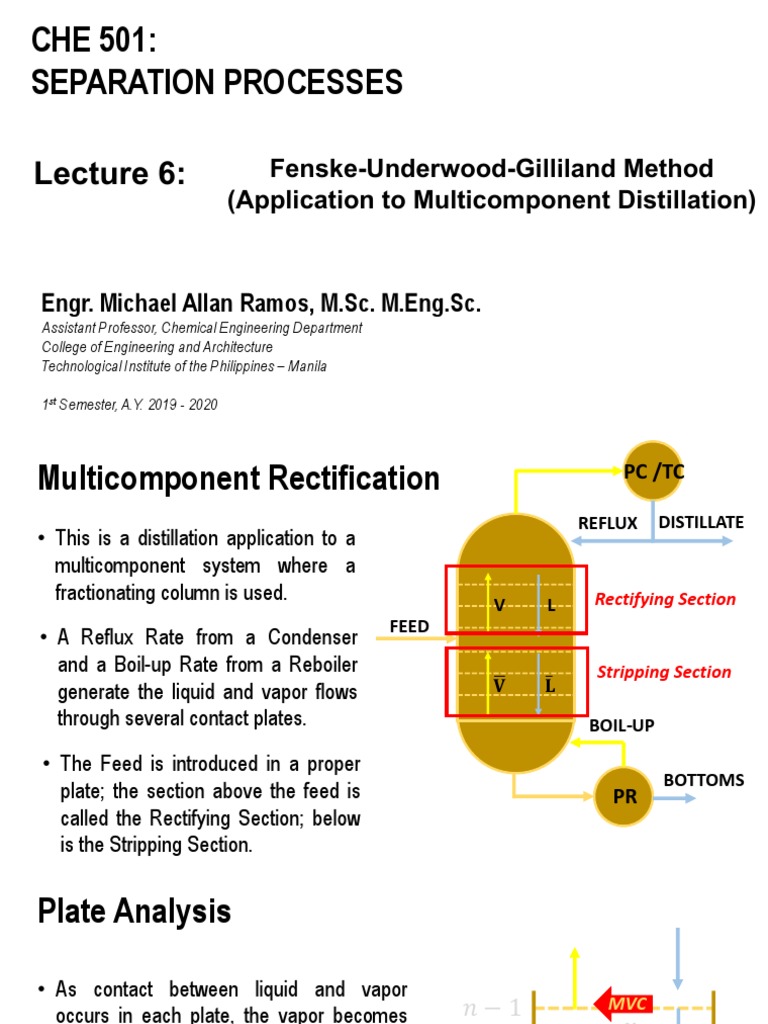 FUG Method for Multicomponent Distillation Design | PDF | Distillation | Separation Processes