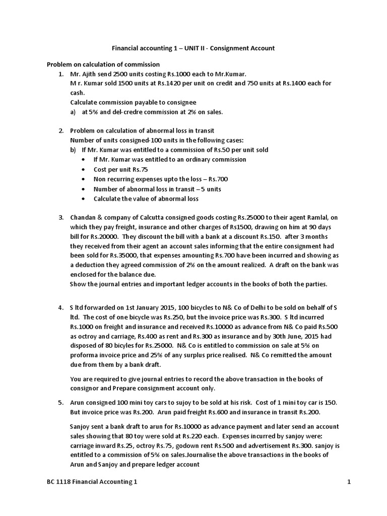 Consignment Problems | PDF | Invoice | Service Industries