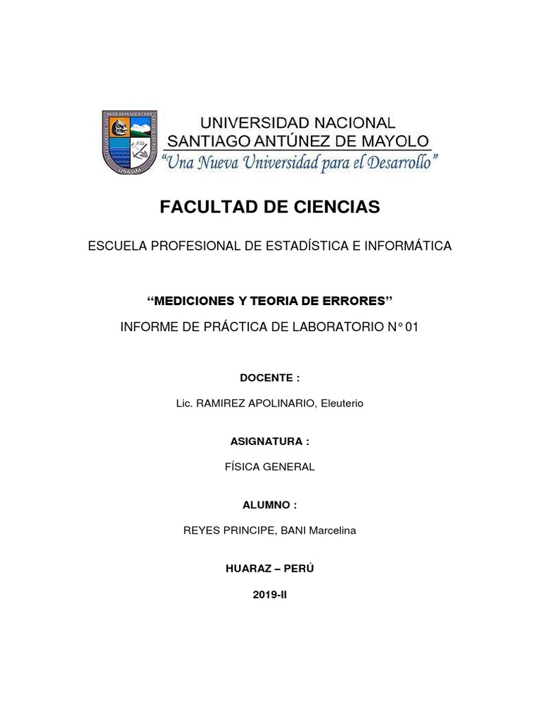 Measurement Theory and Error Analysis: Laboratory Report 1 on General ...