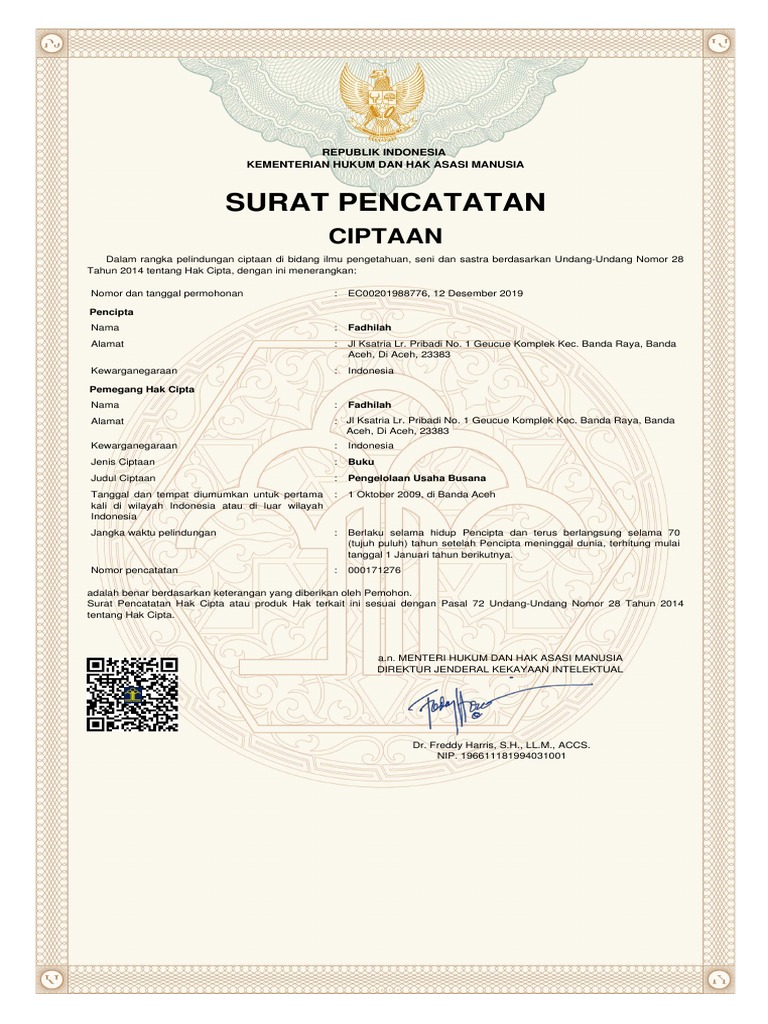 Contoh Sertifikat HaKI | PDF