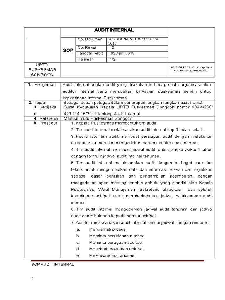 Sop Audit Internal | PDF