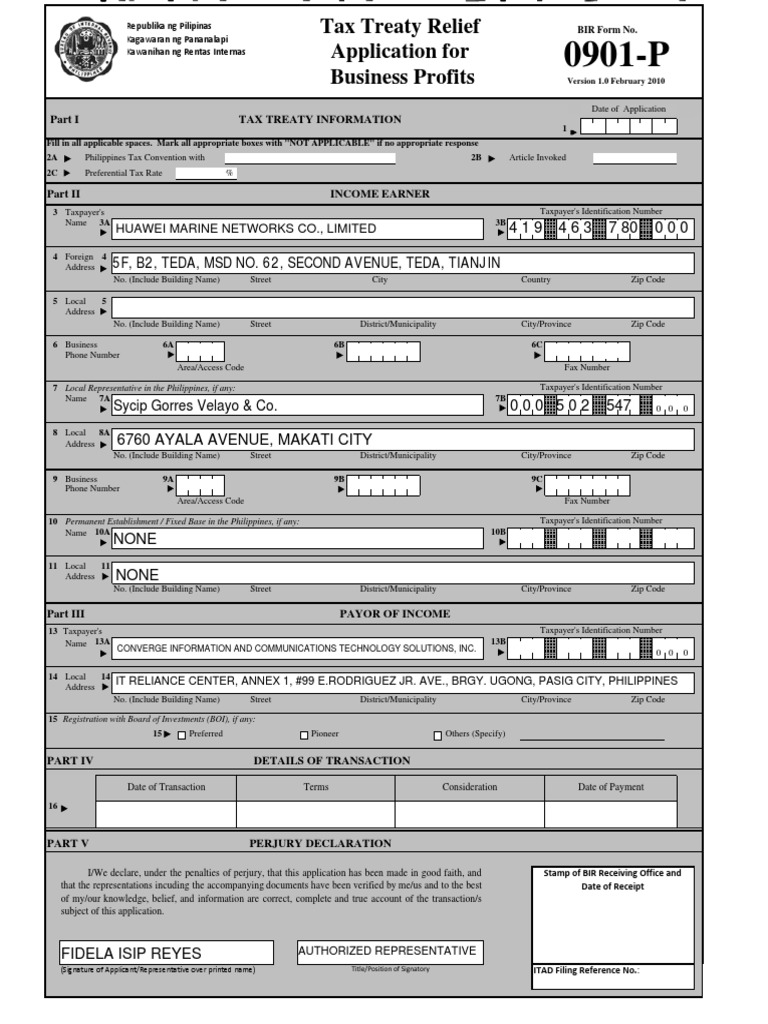 BIR Form No. 0901 - P (Business Profits) | PDF | Tax Treaty | Withholding Tax