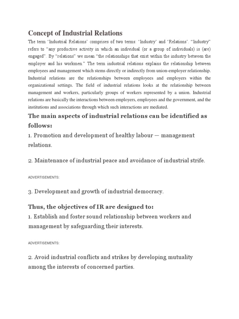 Concept of Industrial Relations | PDF | Industrial Relations | Trade Union
