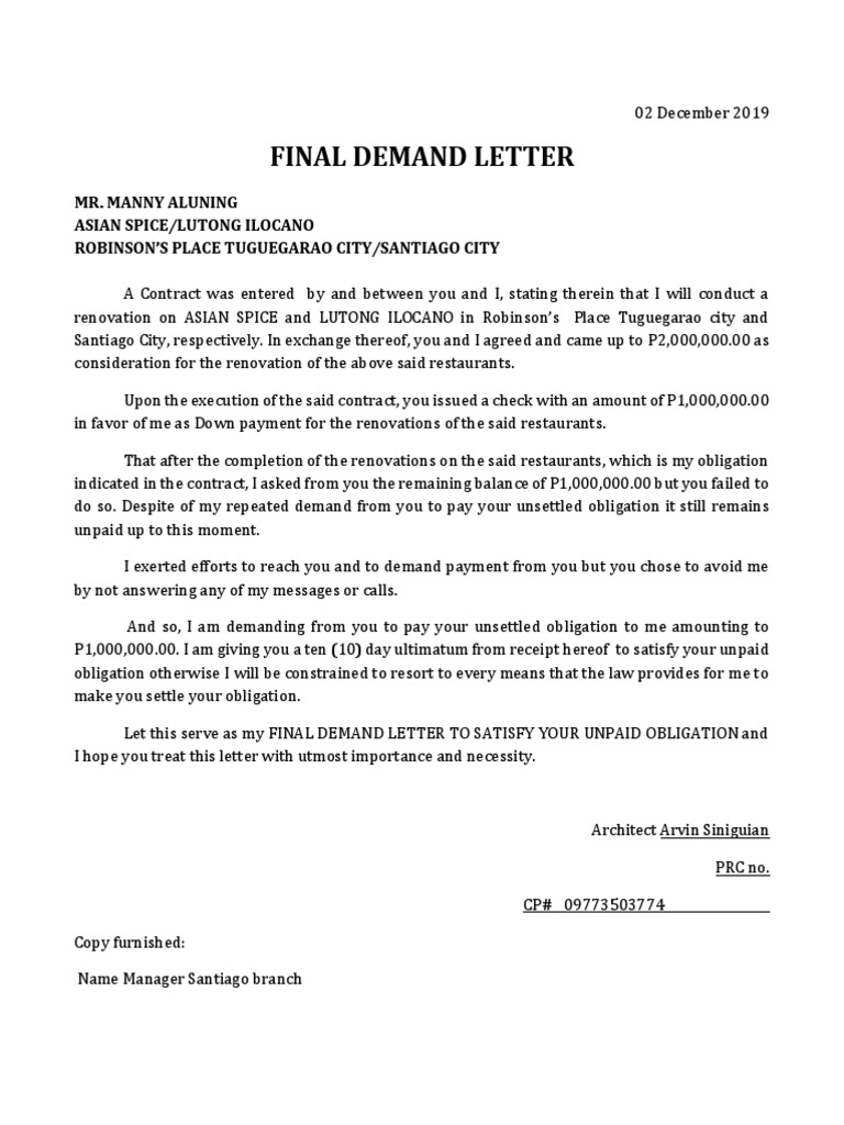 Demand Letter Arch. Arvin | PDF
