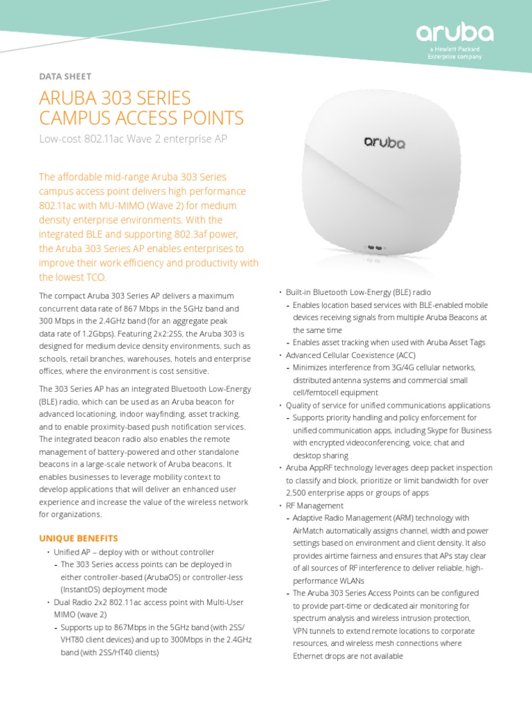 ARUBA 303 SERIES Datasheet | PDF | Wireless Lan | Wireless Access Point